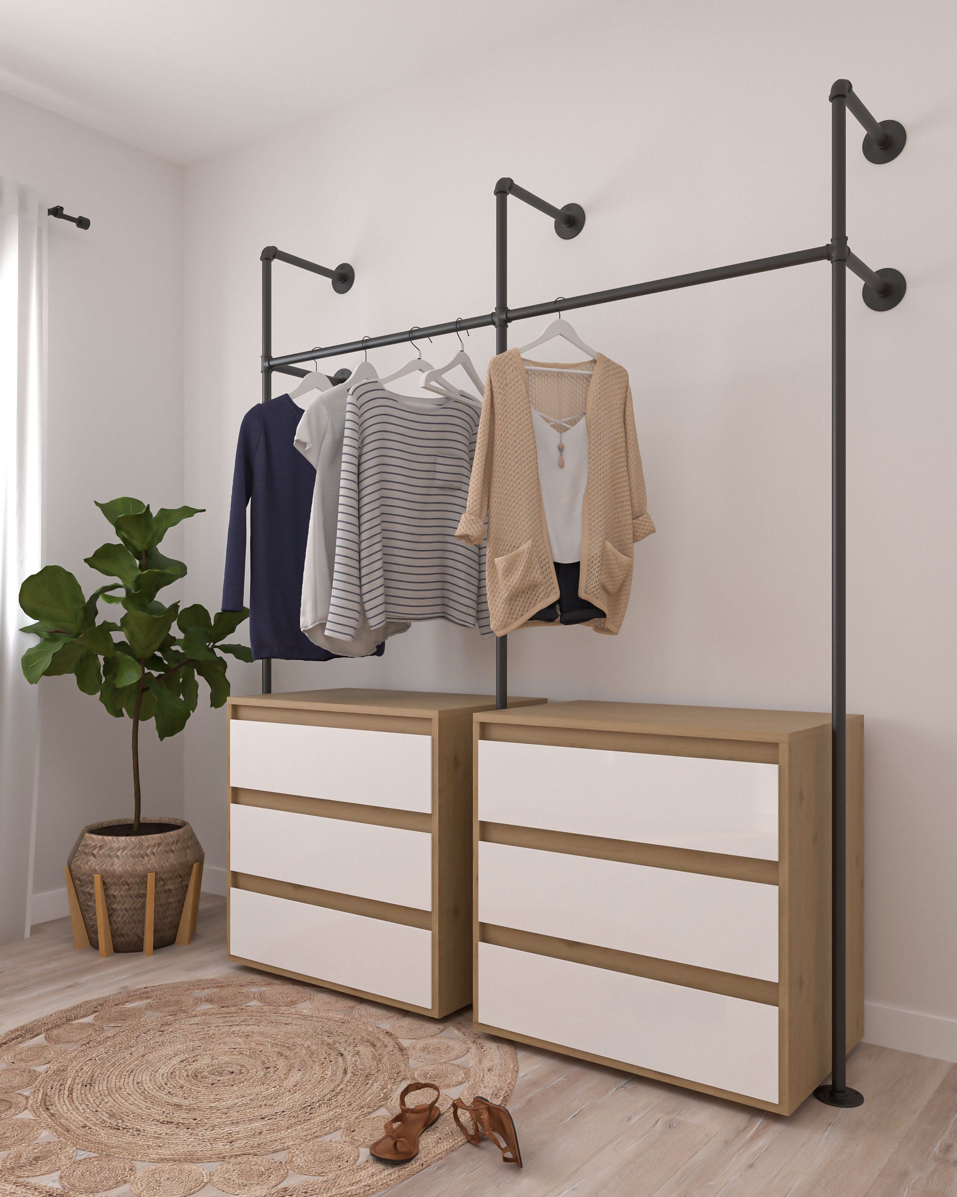Industrial Closet Pipe Clothes Rail, Clothes Storage Industrial Pipe ...