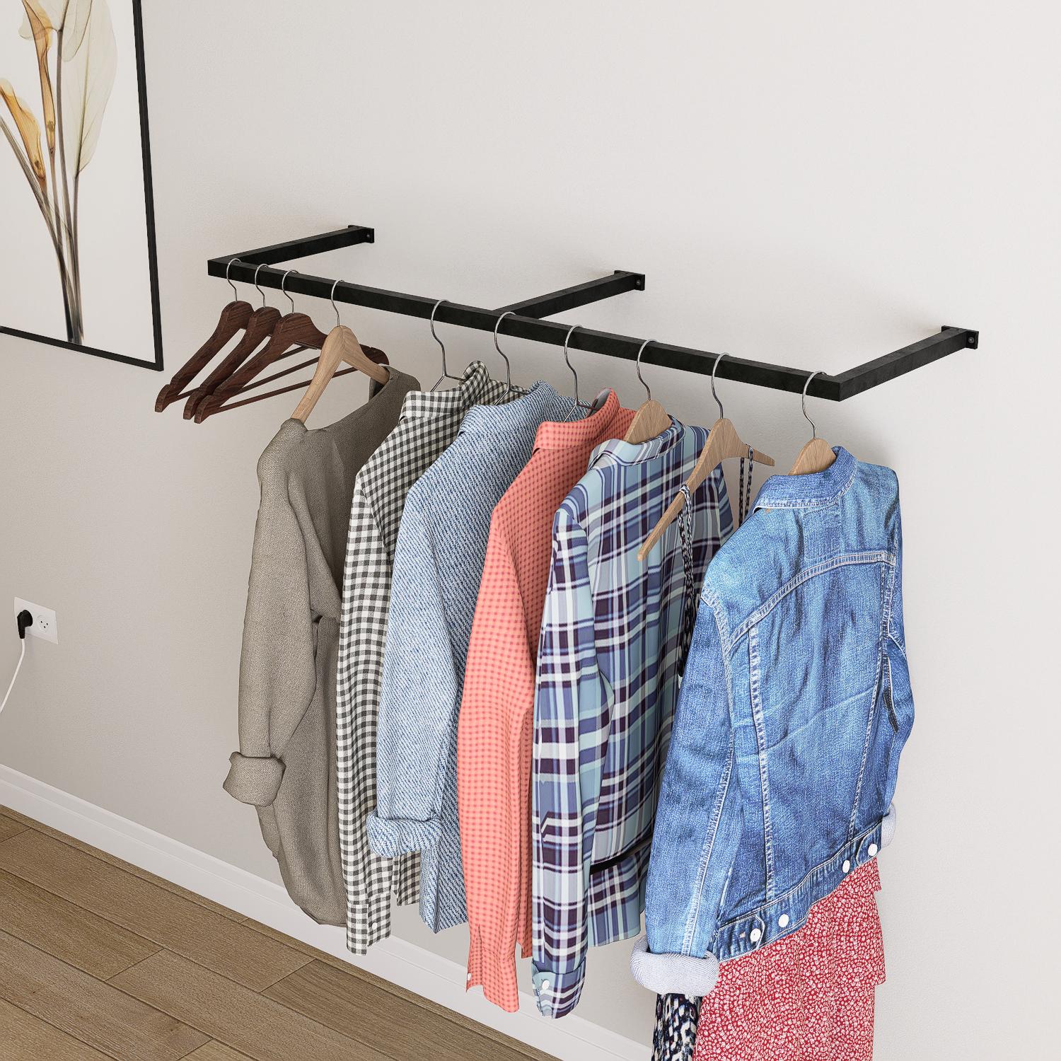 Wall-mounted Industrial Metal Clothing Rack: Square Tube Garment Rail ...
