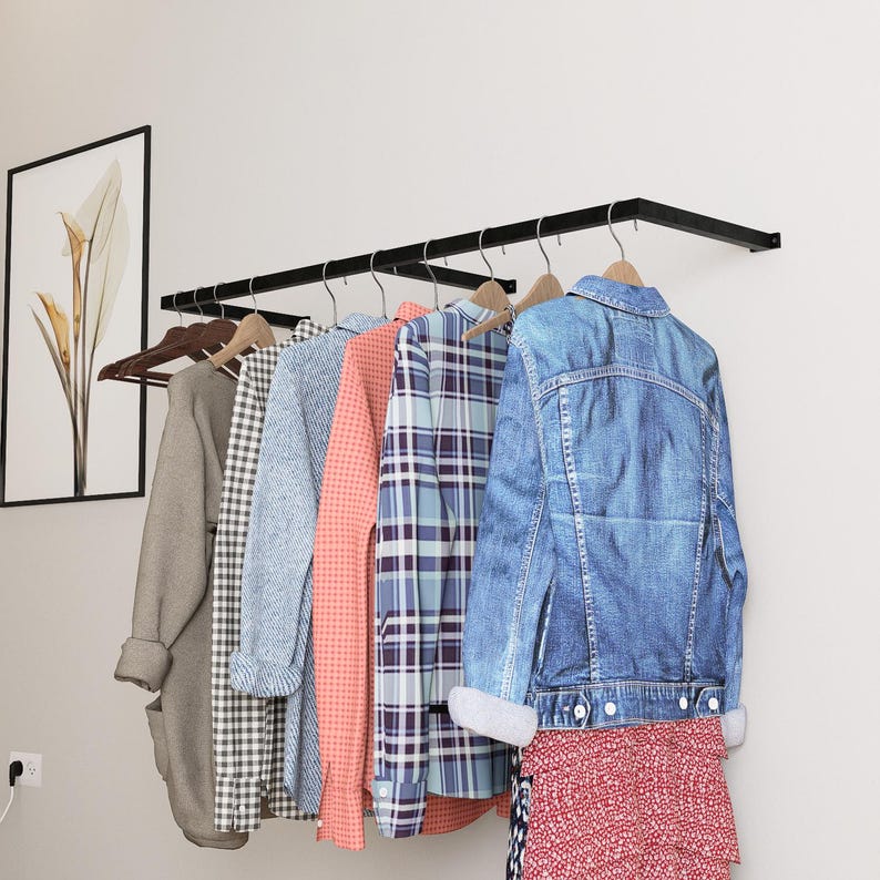 Wall-mounted Industrial Metal Clothing Rack: Square Tube Garment Rail ...