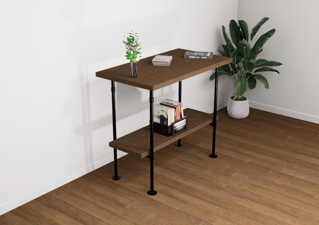 Pair Industrial Pipe Decor Table Legs - Vintage Style Steel Grey Iron ...