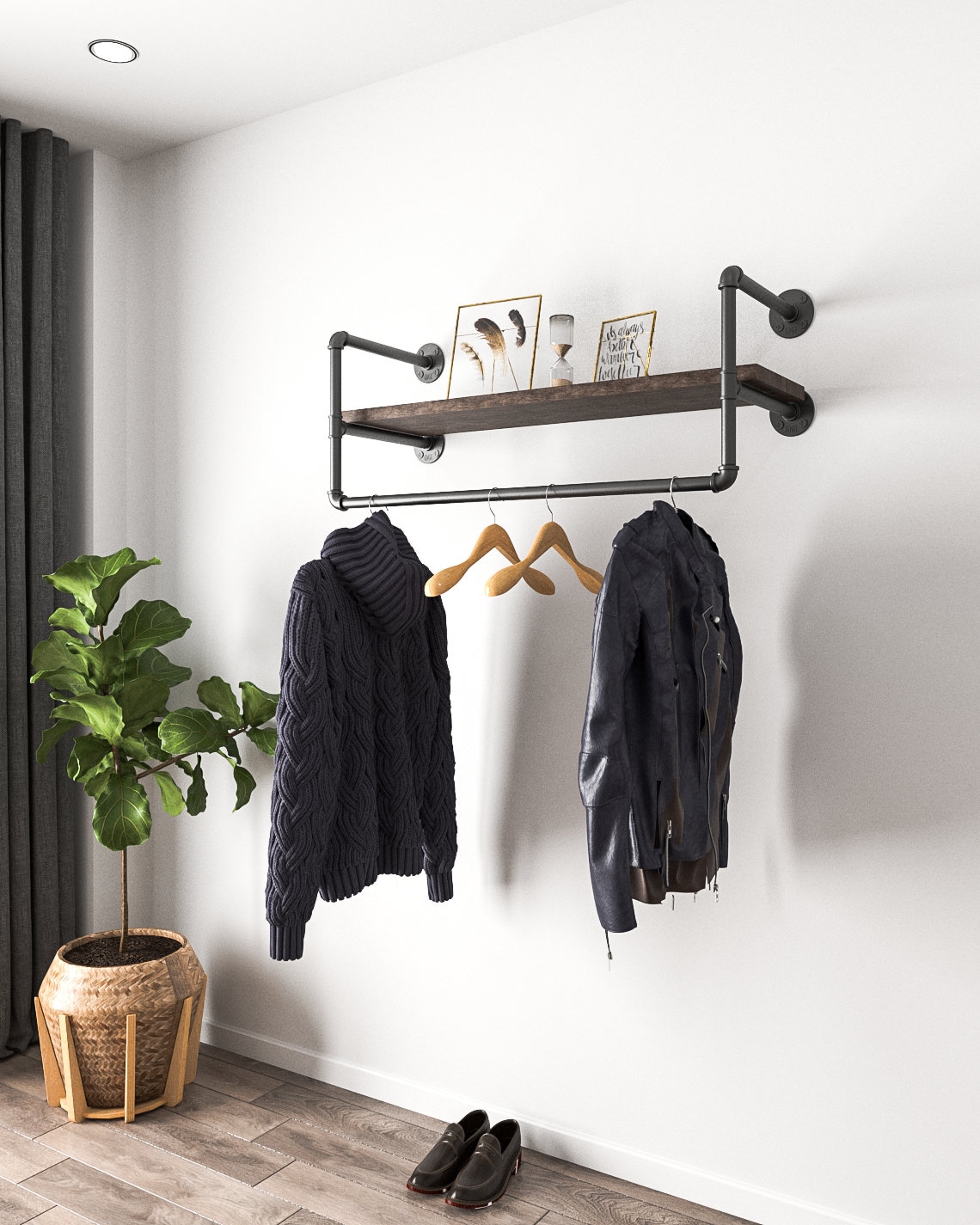 Wall Mounted Clothes Rail With Shelf Industrial Shelving - Etsy