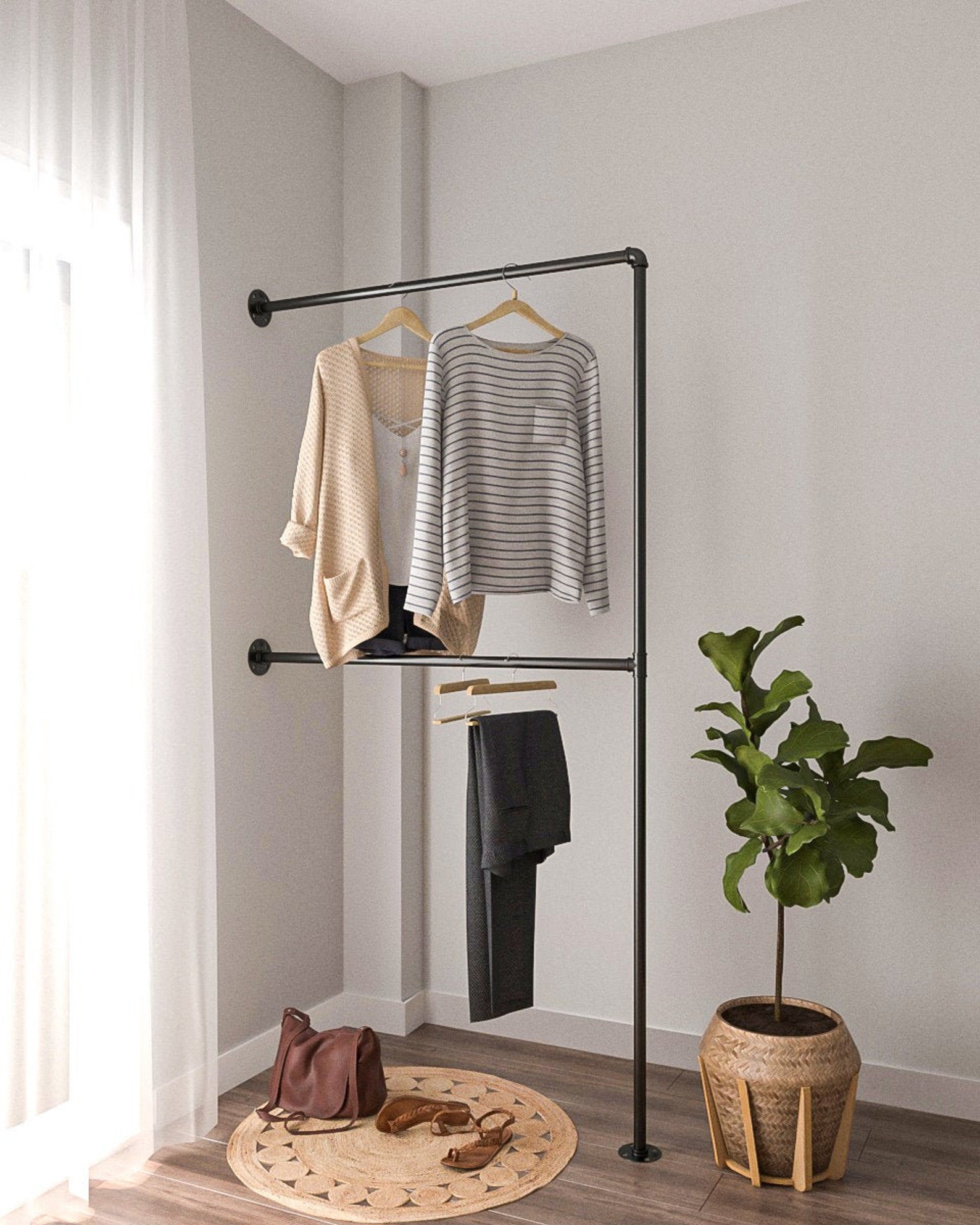 Industrial Minimal Pipe Clothing Rail / Garment Rack / Clothes Storage ...