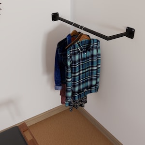 Industrial Corner Clothes Rail: Square Rod Wall-mounted Corner Clothes ...