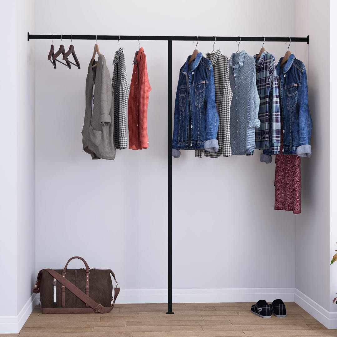 Wall to Wall Clothes Rack | Floor & Wall Mounted Square Tube Rail ...