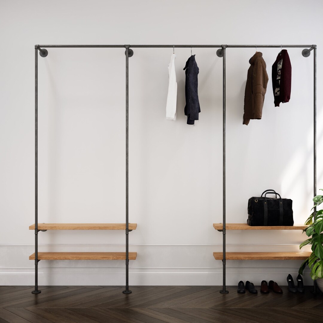 Long Industrial Pipe Clothing Rack Clothes Storage System Made to Order ...