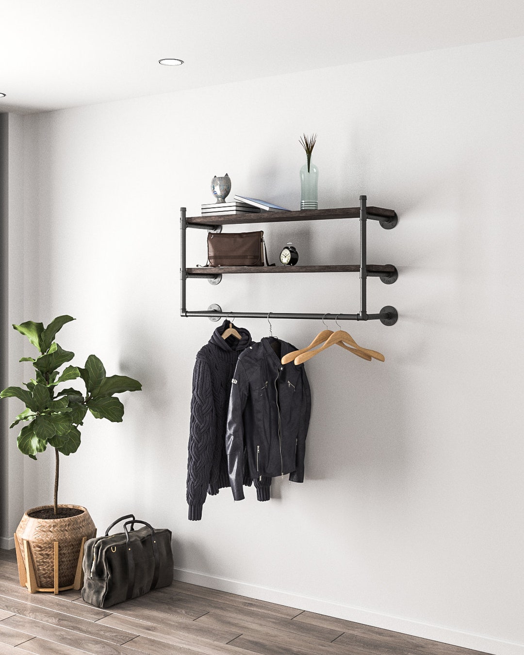 Industrial Wall Mounted Clothes Rail With Shelf, Industrial Shelving ...