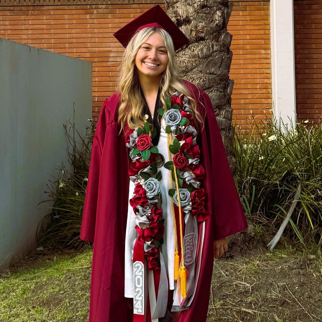 School Color Graduation Celebration Rose Hawaiian Ribbon Lei - Etsy