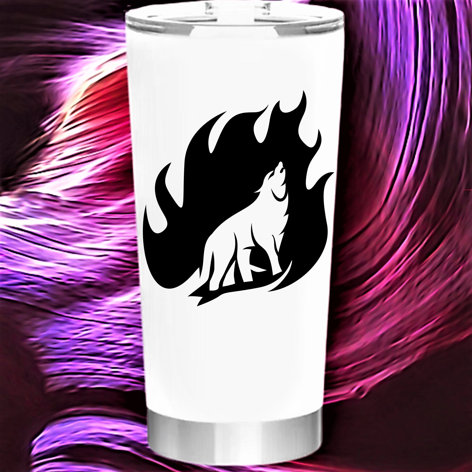 Howling Wolf Decal Flaming Car Truck Tumbler Wall Art Window Laptop ...