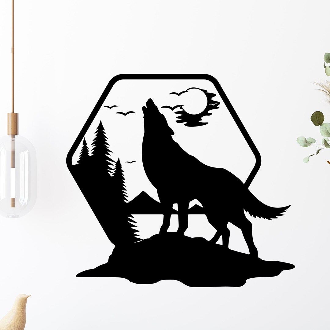 Wolf Scene Decal Wildlife Moon Mountain Forest Night Sticker - Etsy