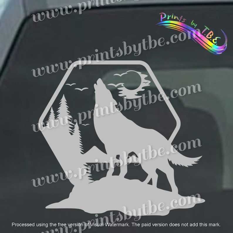 Wolf Scene Decal Wildlife Moon Mountain Forest Night for Cars Tumblers ...