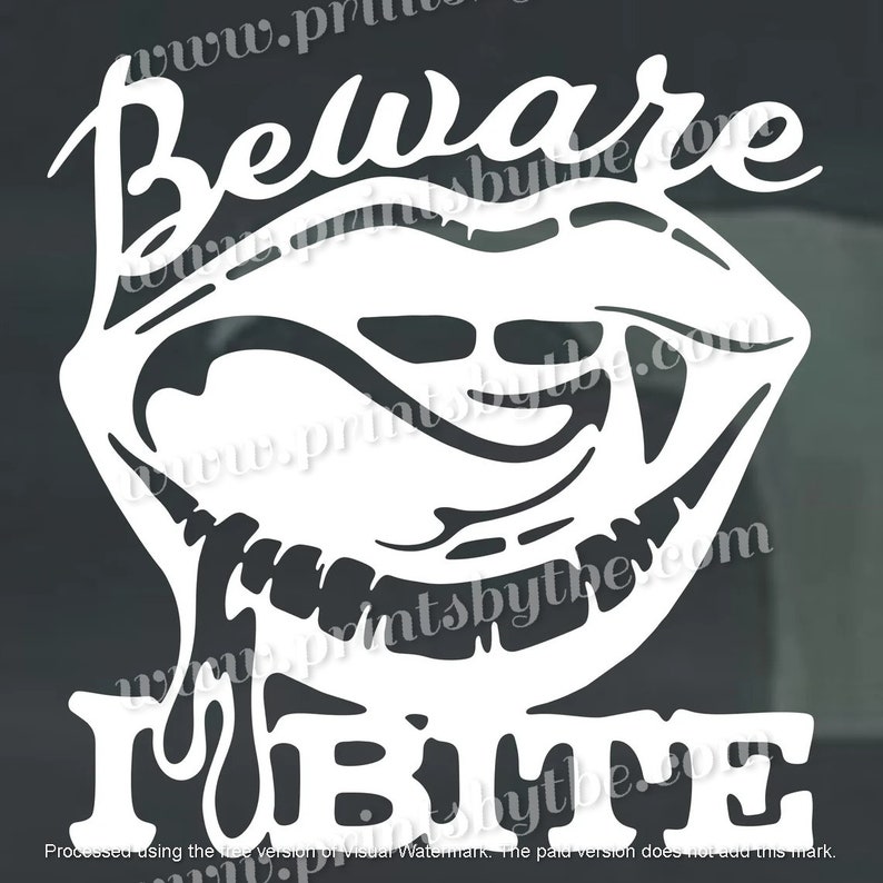 Beware I Bite Vampire Lip Decal - Car, Tumbler, Window Sticker - Etsy