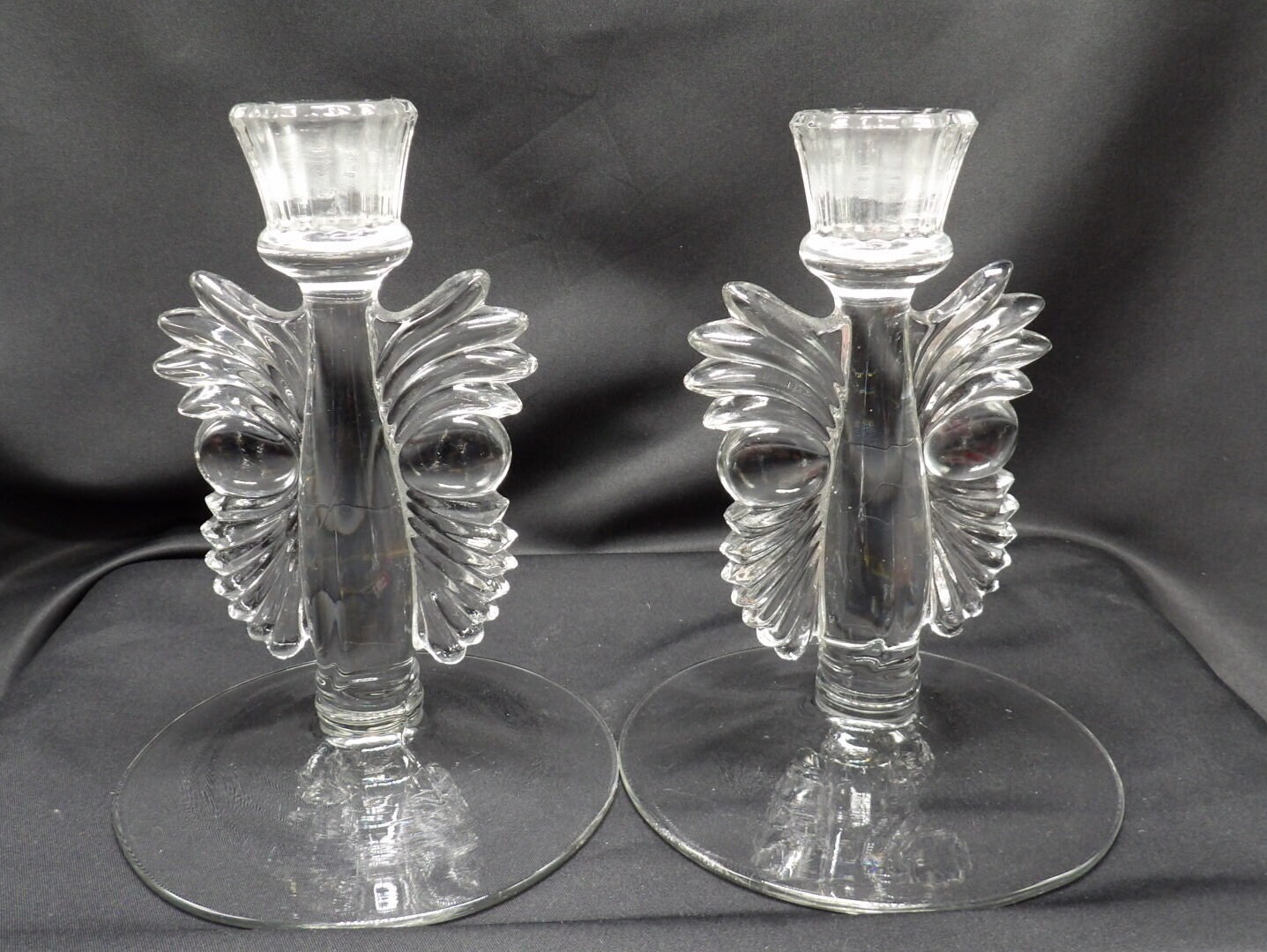 2 Paden City Elegant Glass Clear Maya Butterfly Candlesticks Candle ...