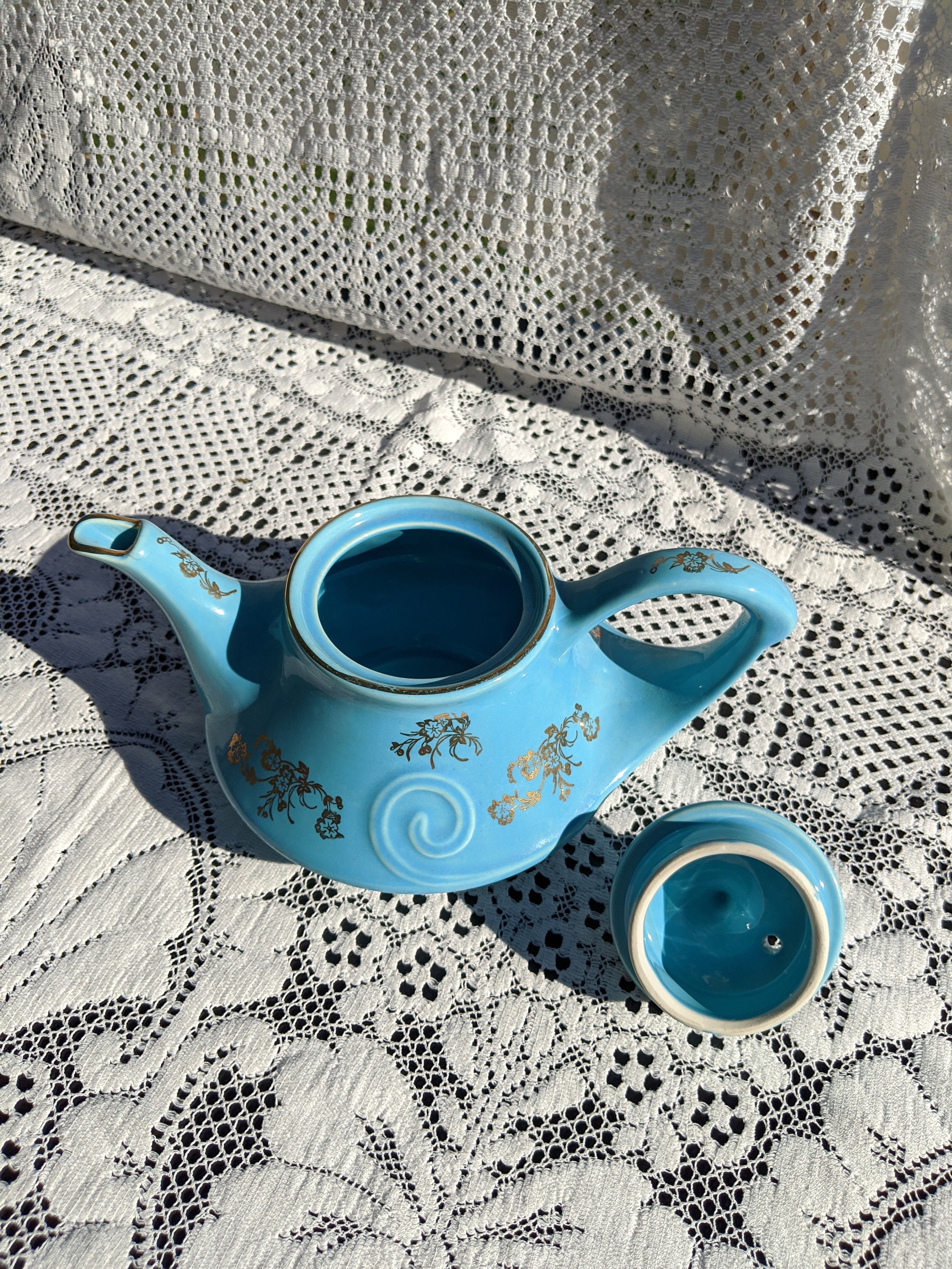 Pearl China Blue Teapot Gold Trim - Etsy