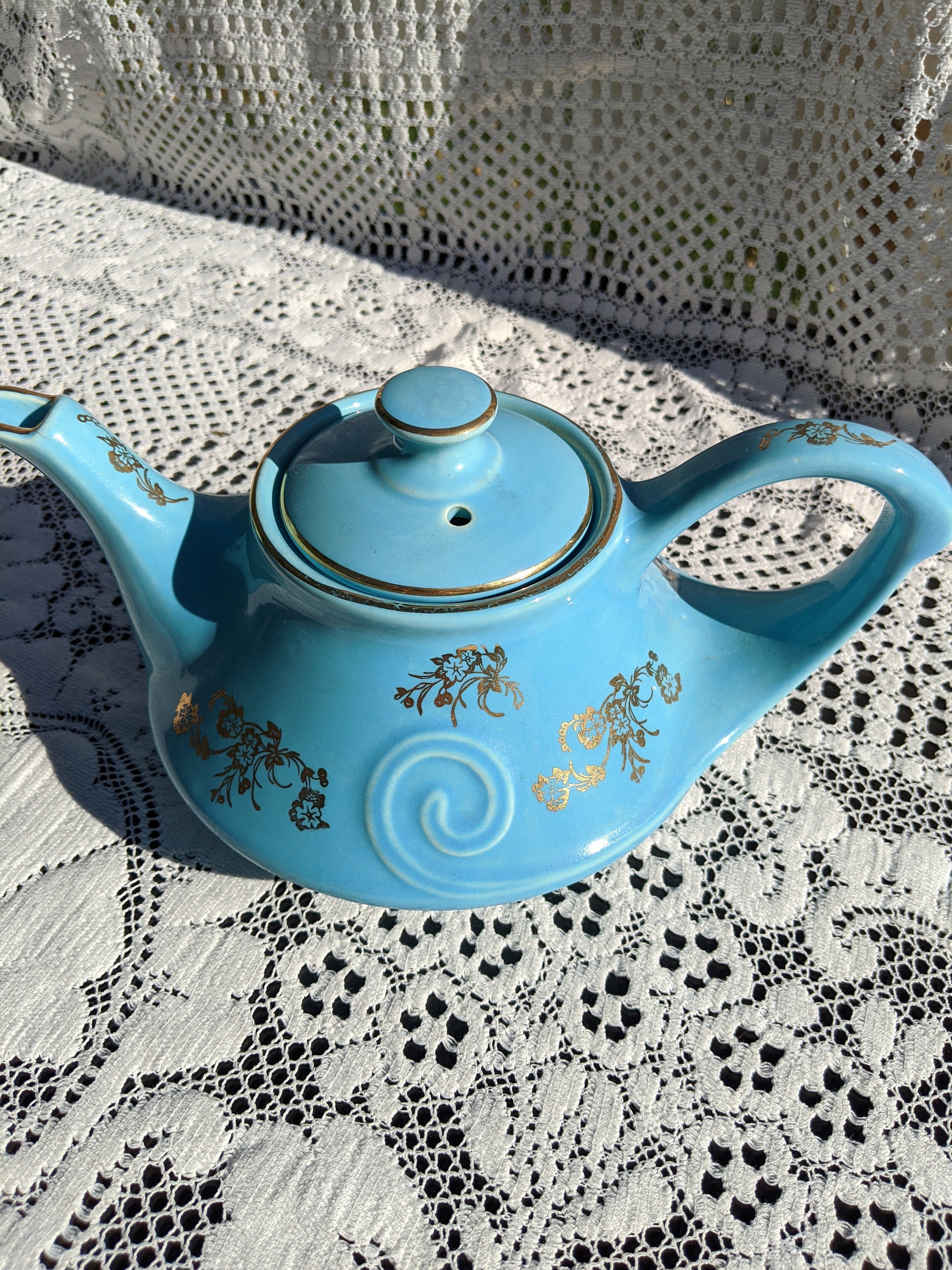 Pearl China Blue Teapot Gold Trim - Etsy