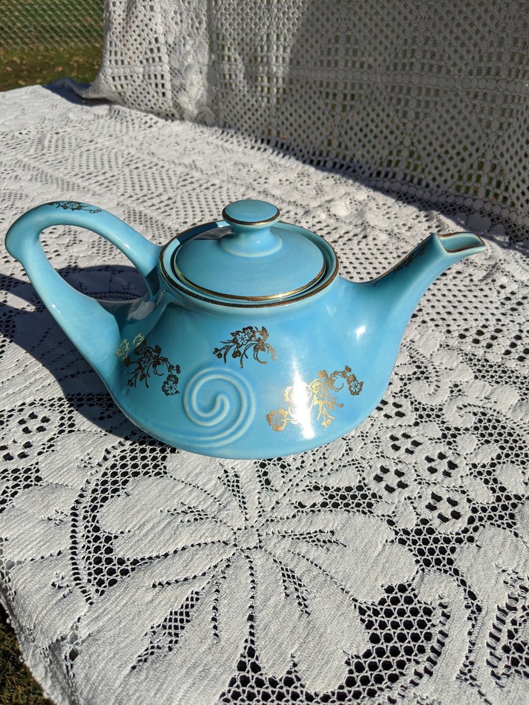 Pearl China Blue Teapot Gold Trim - Etsy