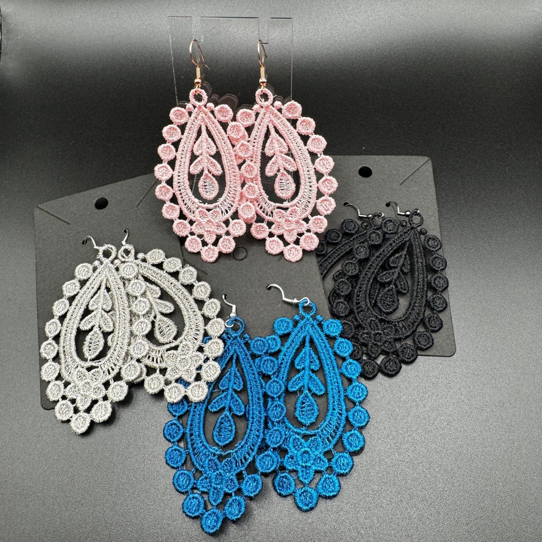 Machine Embroidered Earrings - Lace Earrings - Light Weight Jewelry ...