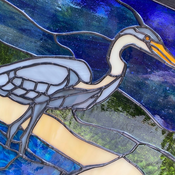 Stained Glass Panels Great Blue Heron - Etsy