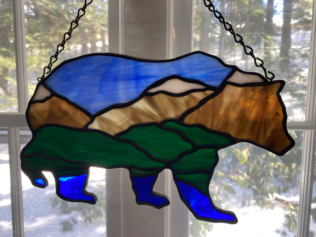 Grizzly Bear Stained Glass With Landscape - Etsy