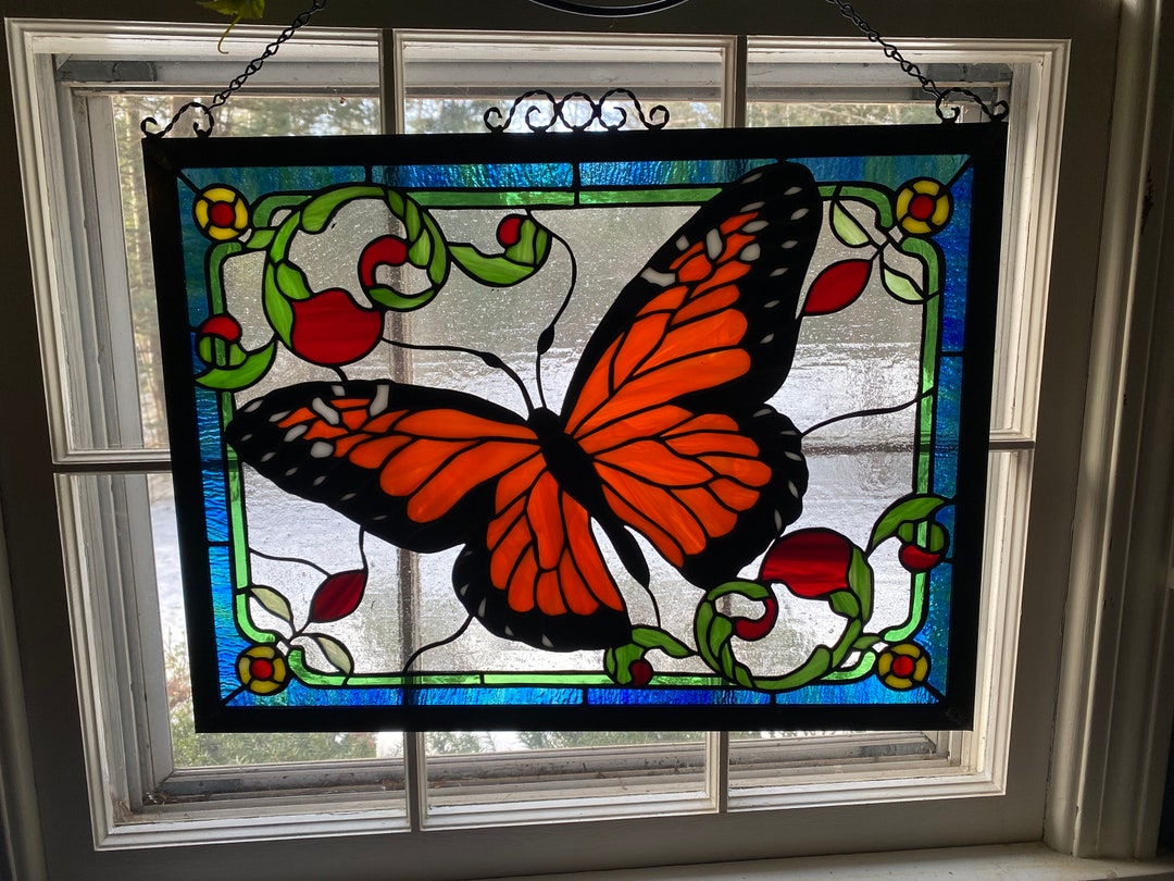 Monarch Butterfly Stained Glass Panel - Etsy