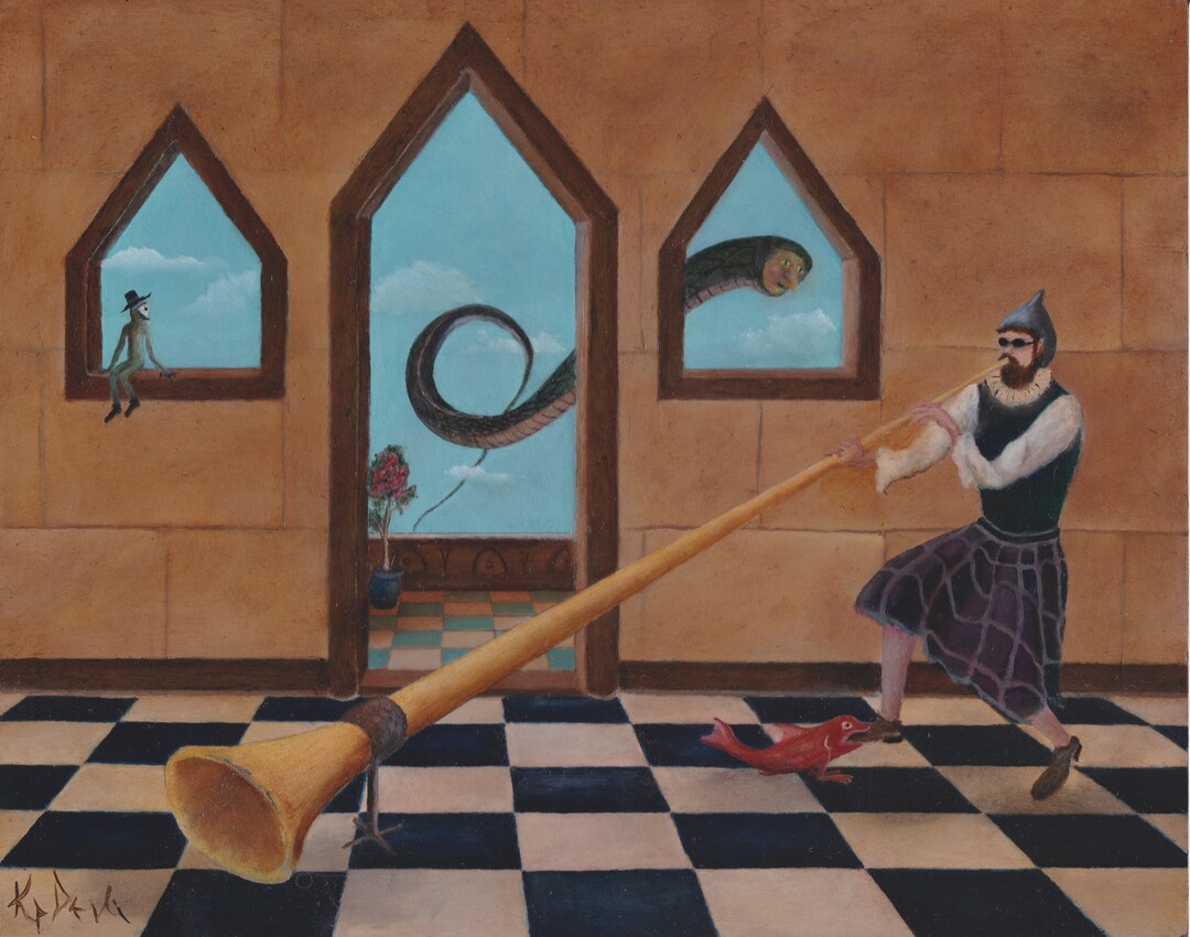 Summoning the Stoor Worm, 8x10 Surrealist Painting on Hardboard Panel ...