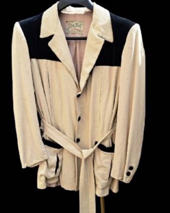 1950s Eton Hall cream color atomic fleck belted jacket - Gem