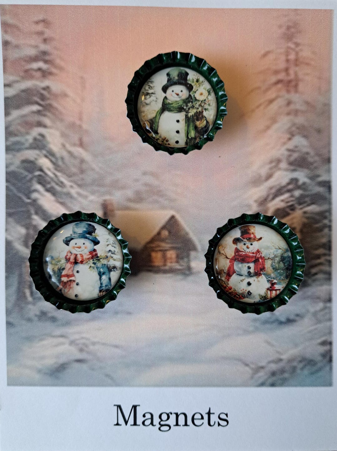 Bottle Cap Magnet, Bottle Cap Magnets, Snowman Magnet, Snowmen Magnets ...