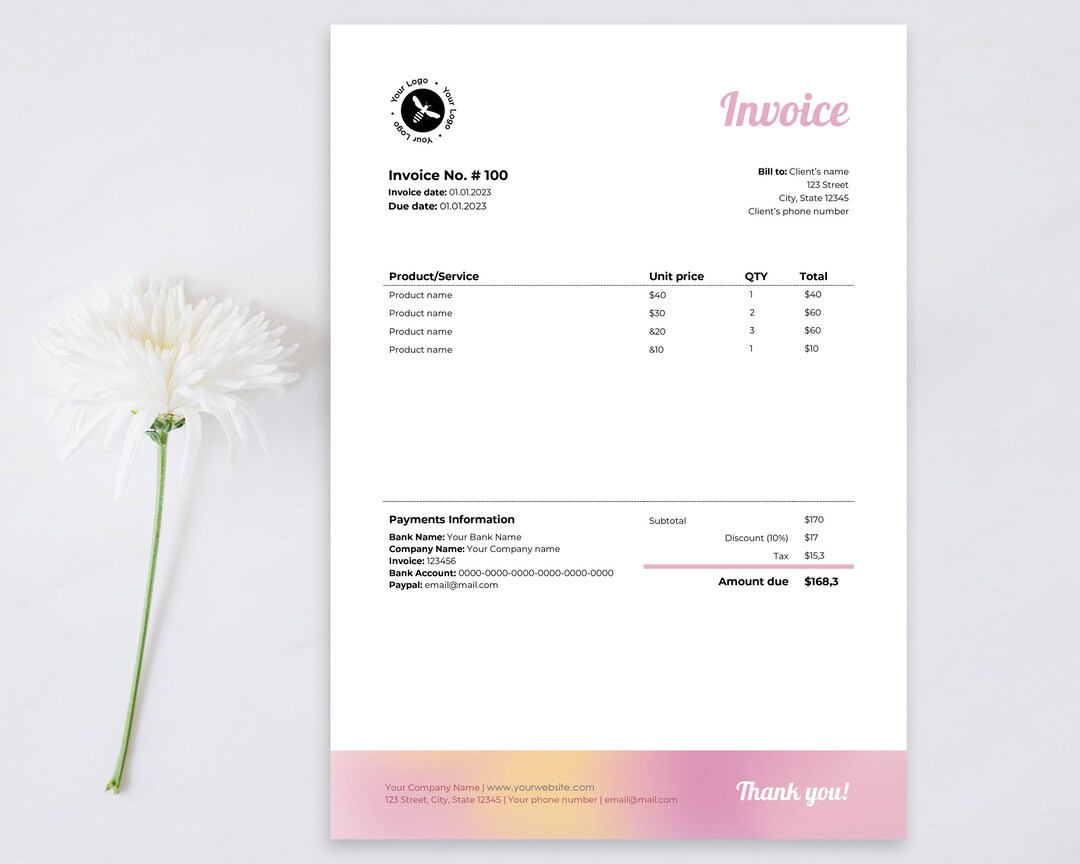Plantilla de factura Factura comercial Factura editable e - Etsy España