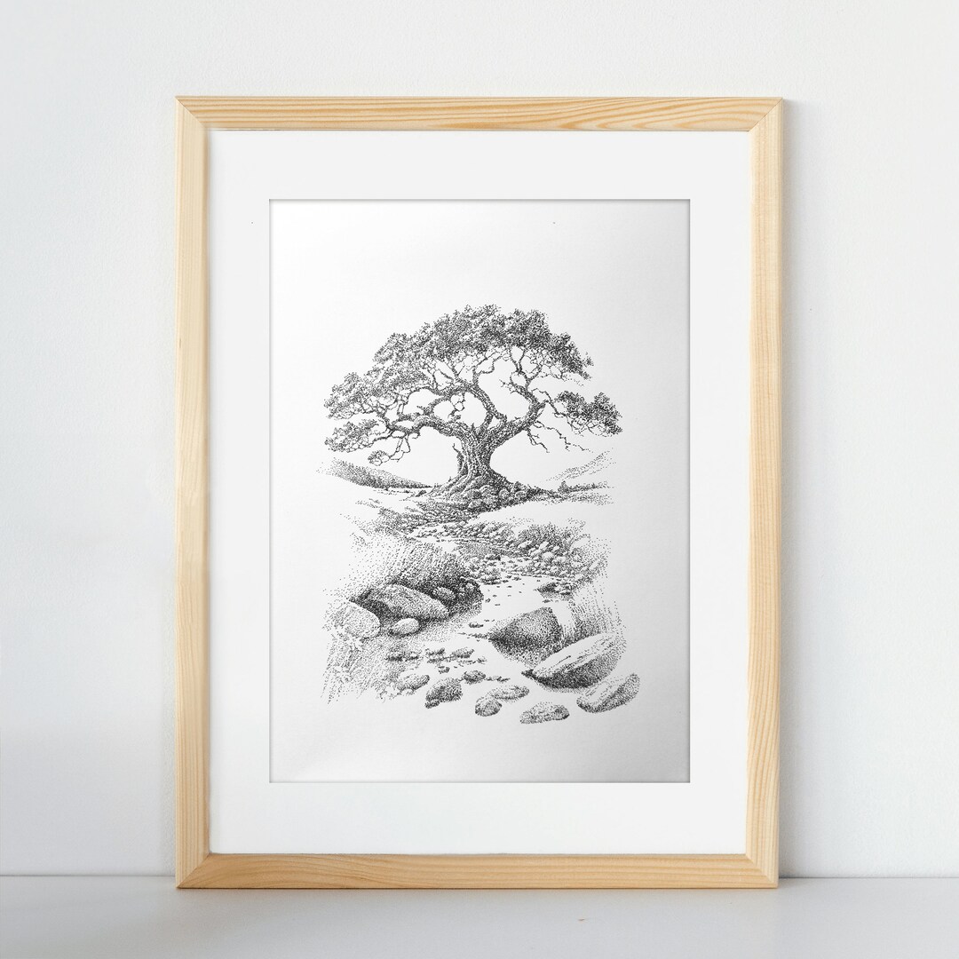 Original Drawing "old Tree". Stippling Art. Hand Drawn. - Etsy