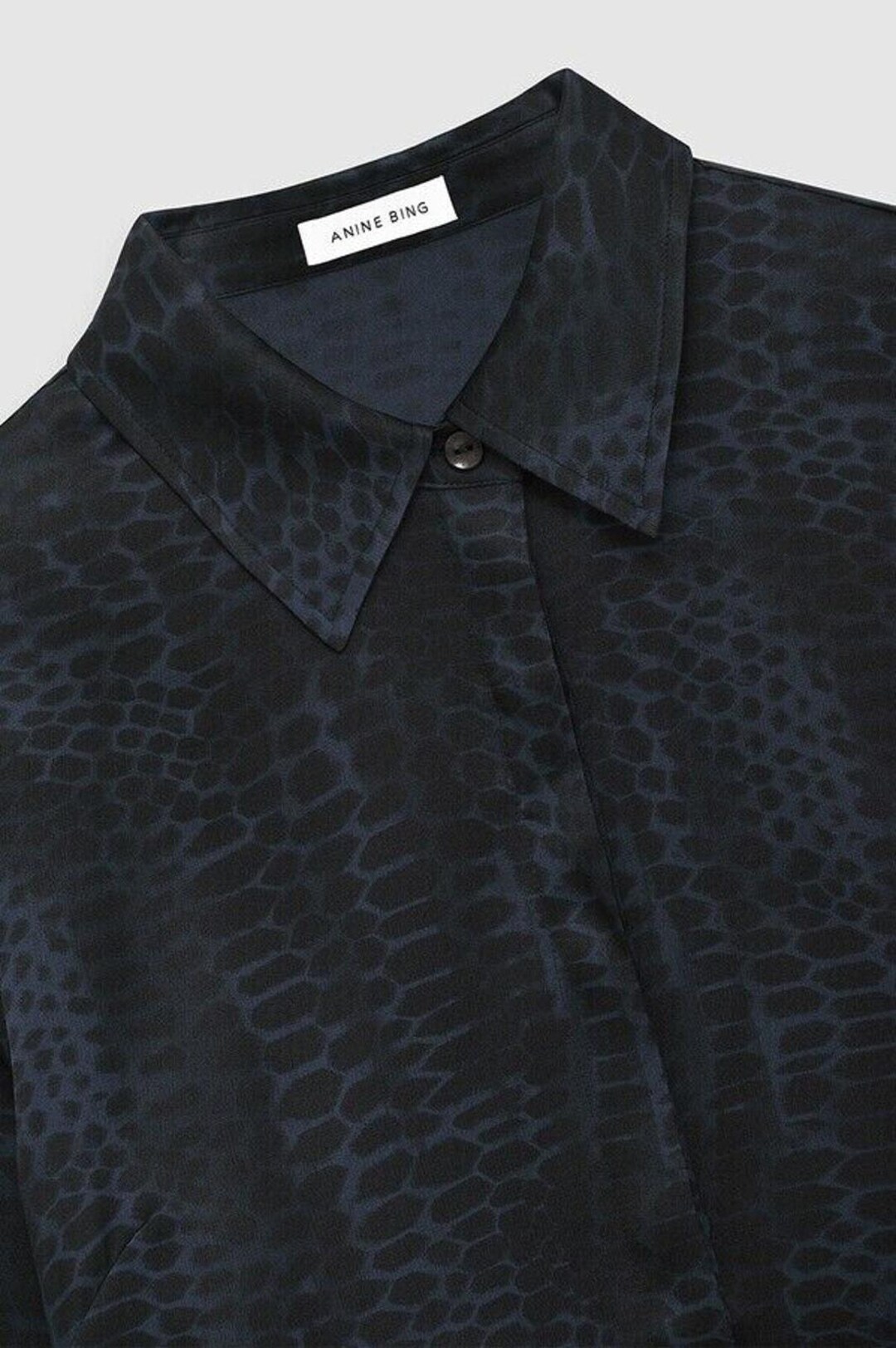Anine Bing Neo Shirt in Python Print Blouse Black and Blue Silk Medium ...