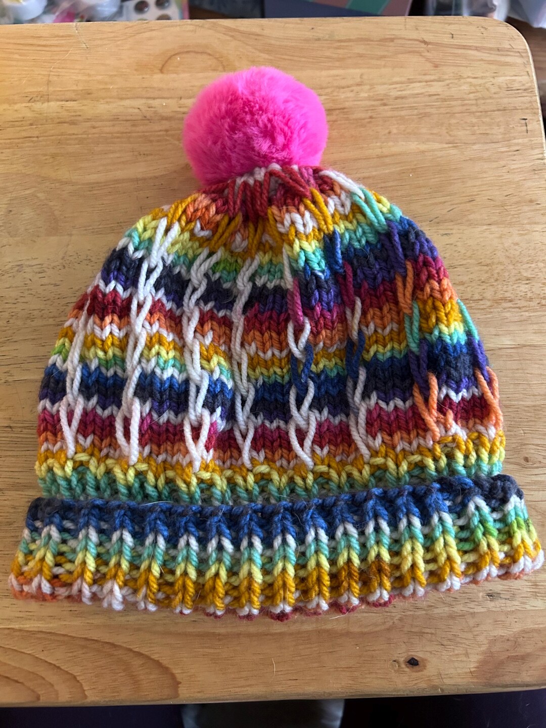 Knitted Adult Ridged Hat W/pompom - Etsy
