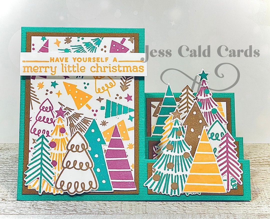 Triple Side Step Colorful Trees Christmas Card - Etsy
