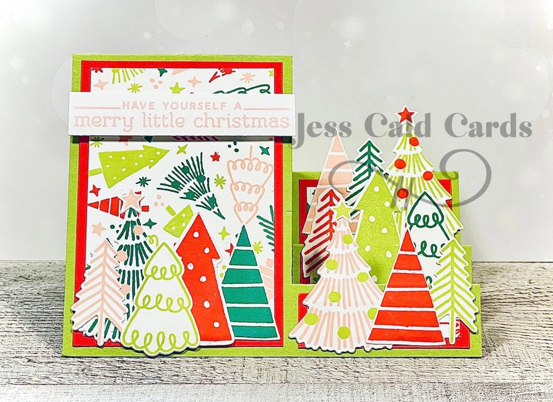 Triple Side Step Colorful Trees Christmas Card - Etsy