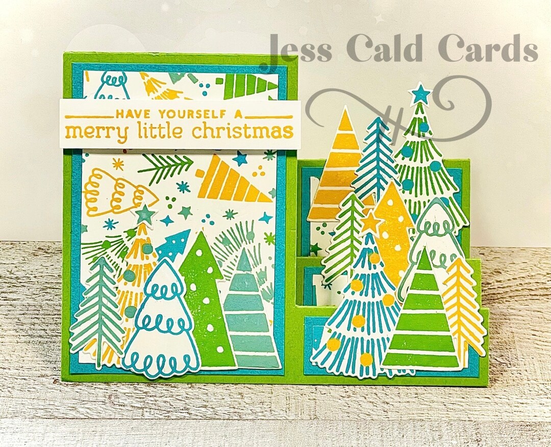 Triple Side Step Colorful Trees Christmas Card - Etsy