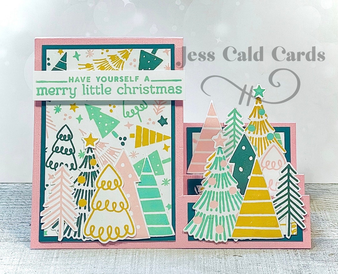 Triple Side Step Colorful Trees Christmas Card - Etsy