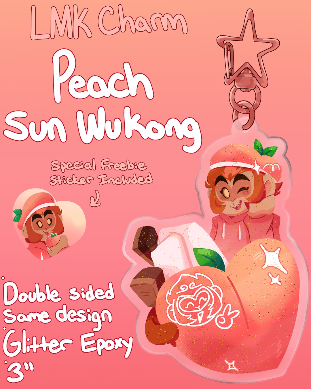 LMK - Peach Sun Wukong Charm - Glitter Epoxy - 3 Inch - Etsy
