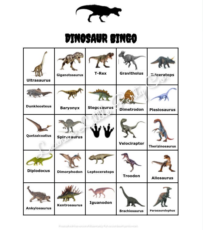 Dinosaur Bingo Printable - 16 Unique Boards PLUS Caller Key - Etsy