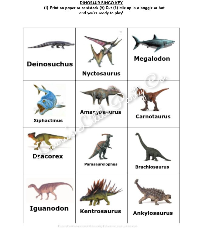 Dinosaur Bingo Printable - 16 Unique Boards PLUS Caller Key - Etsy