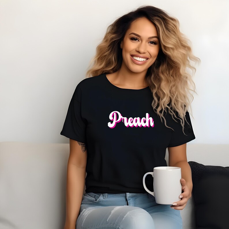 Preach Pink Lettering Unisex Tee for Minister, Pastor, Priest-colorful ...