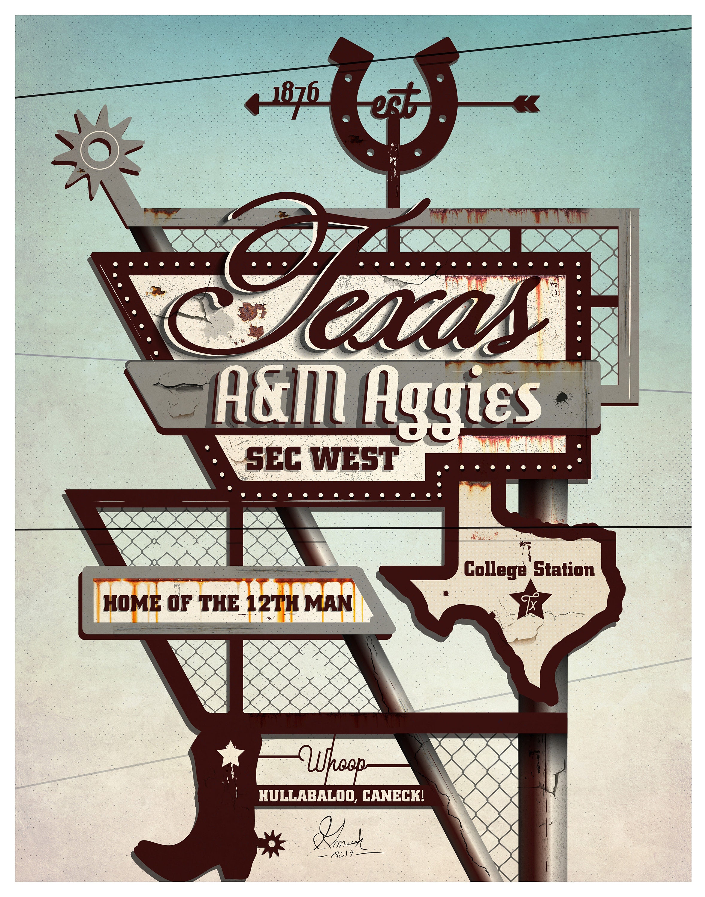 Texas A&M Aggies Vintage Poster Design SEC - Etsy