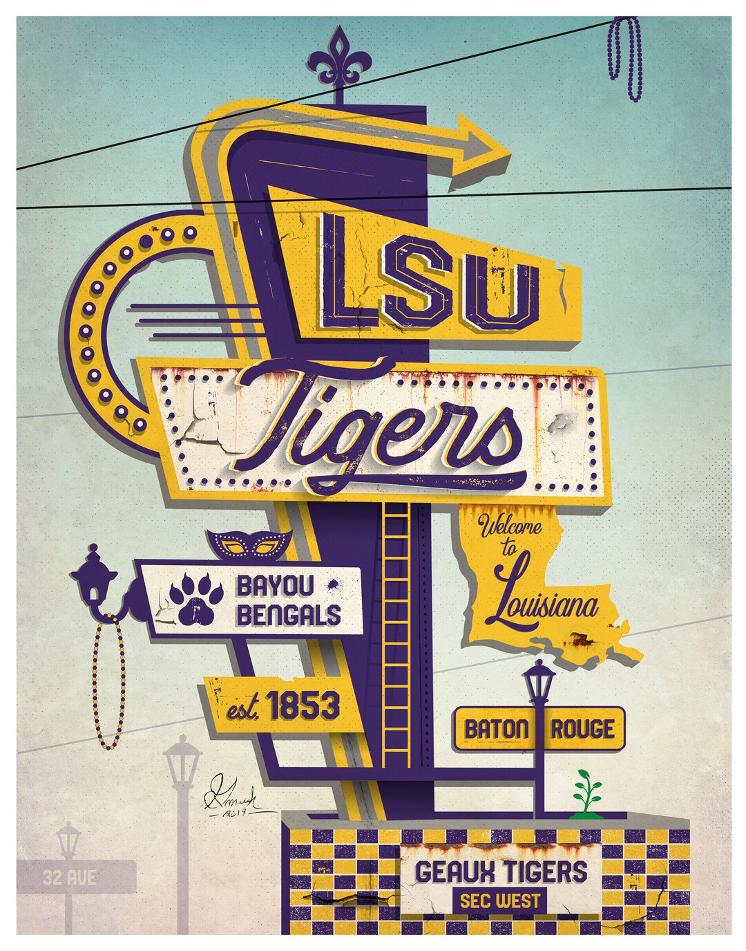 LSU Tigers Vintage Poster Design SEC - Etsy