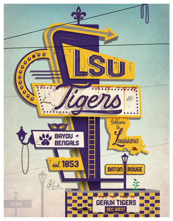 LSU Tigers Vintage Poster Design SEC - Etsy