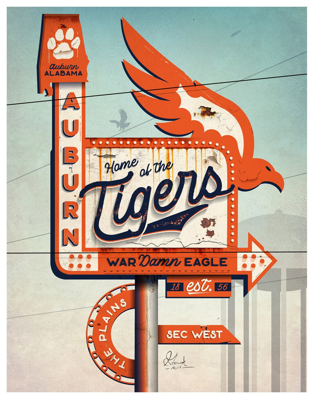 Auburn University Vintage Poster Print SEC - Etsy