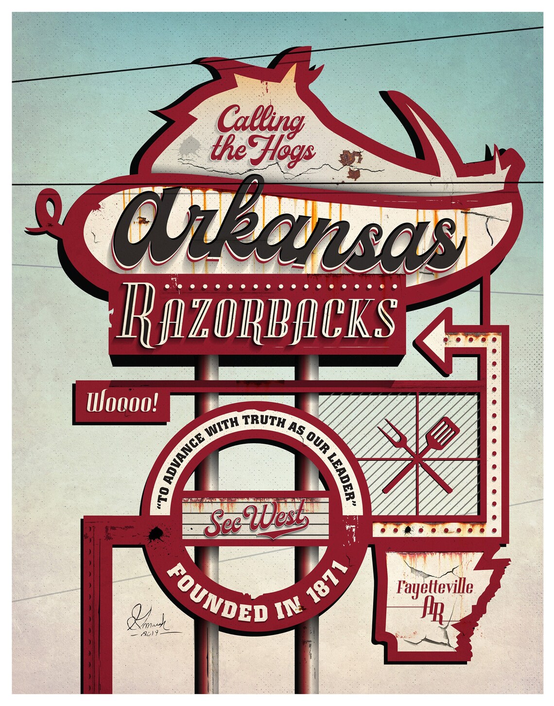 Arkansas Razorbacks Vintage Poster Design SEC - Etsy