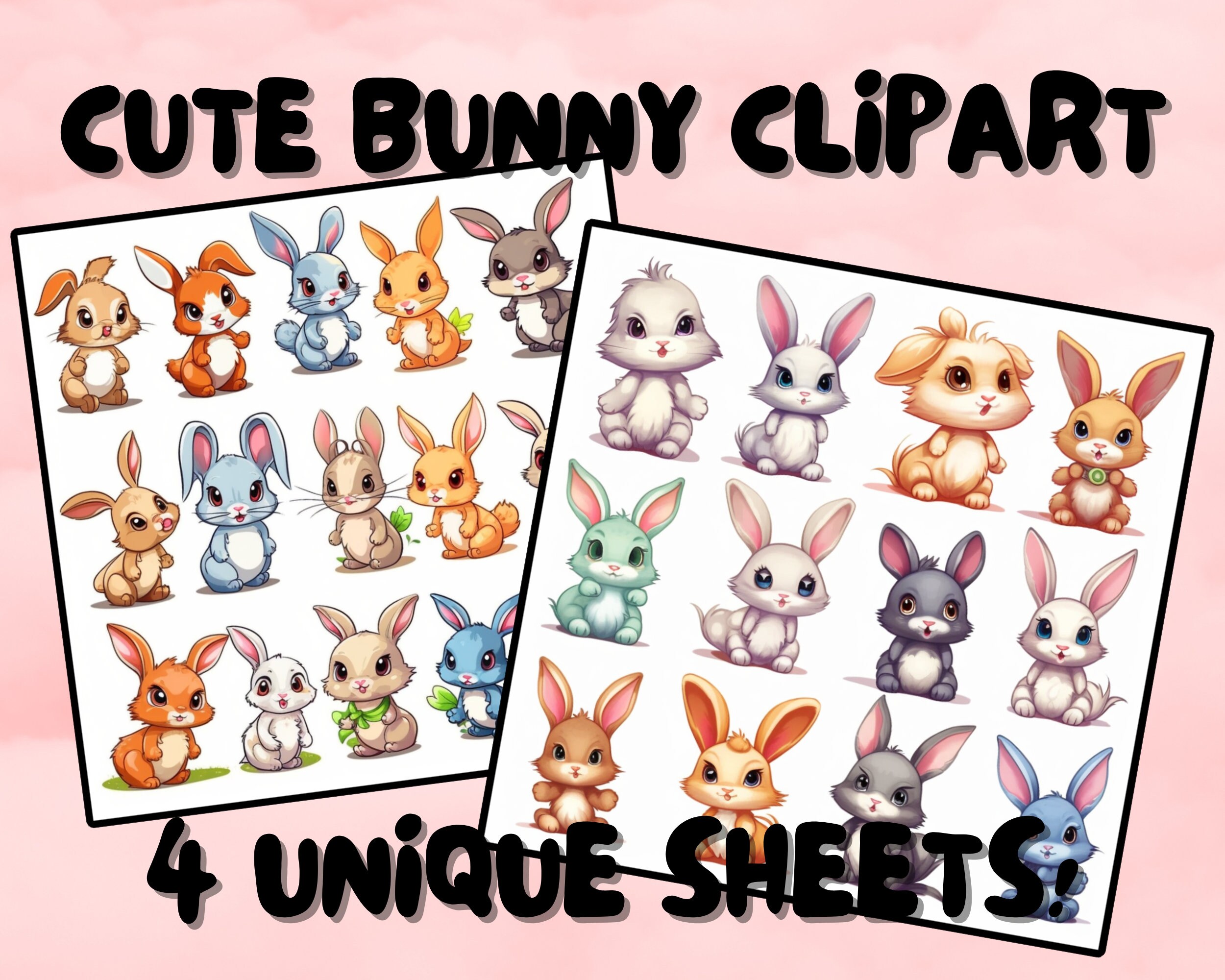 Transparent Background, Cute Baby Bunny Clipart Bundle, 4 Pages, High ...
