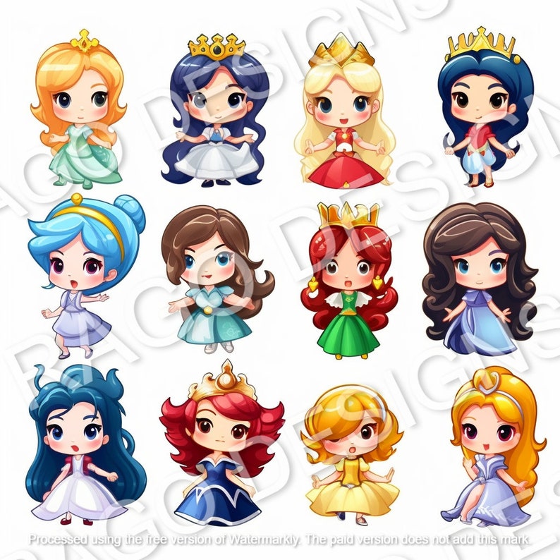 Transparent Cute Princesses Clipart 4-page Bundle Adorable - Etsy