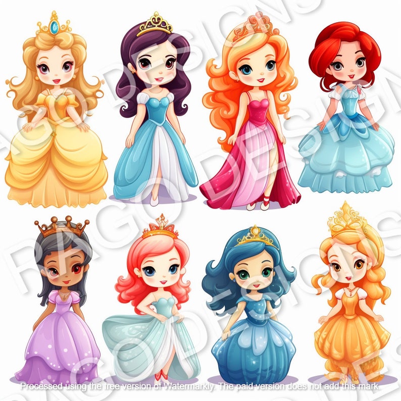 Transparent Cute Princesses Clipart 4-page Bundle Adorable - Etsy