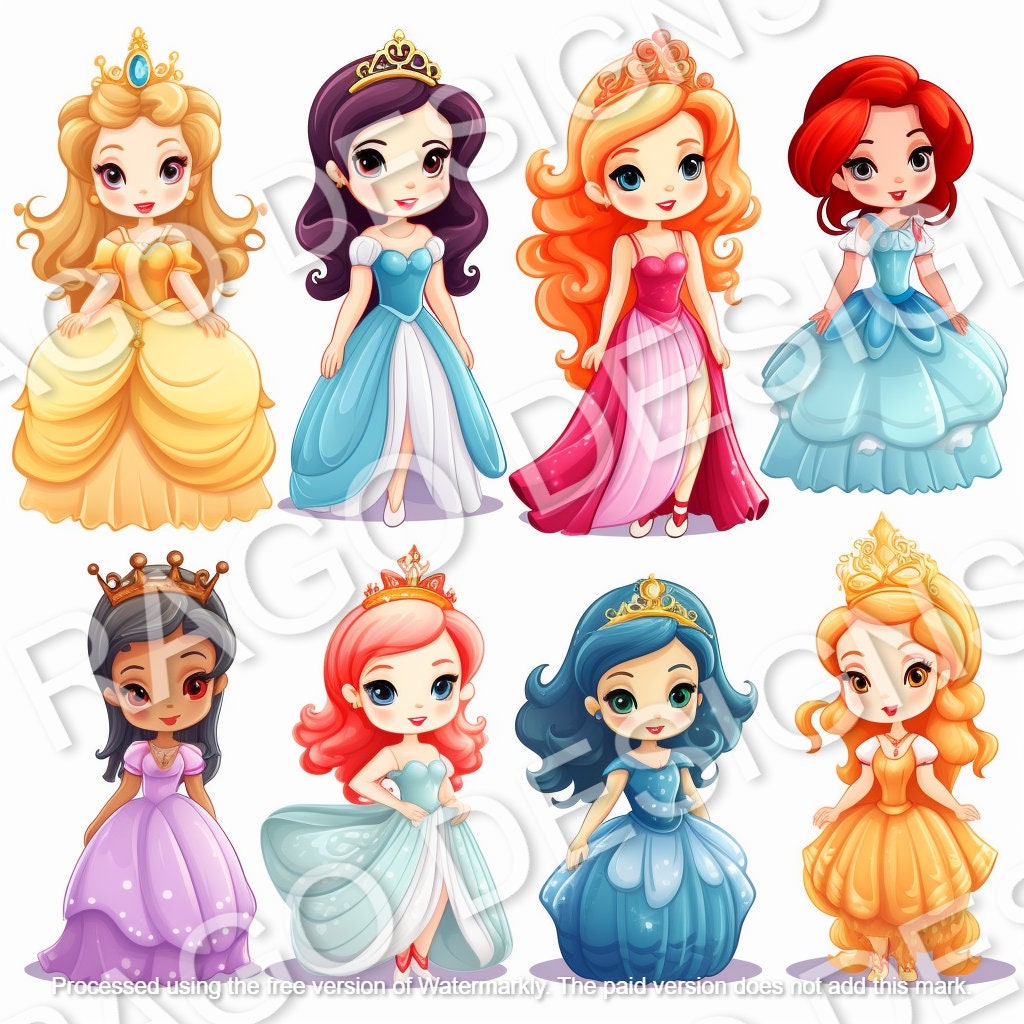 Transparent Cute Princesses Clipart 4-page Bundle Adorable - Etsy