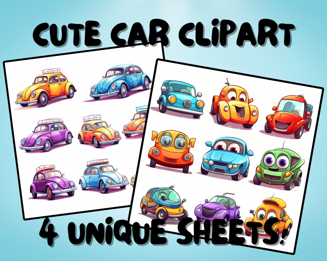 Transparent Cute Cars Clipart Bundle 4 Pages of Adorable Vehicle ...