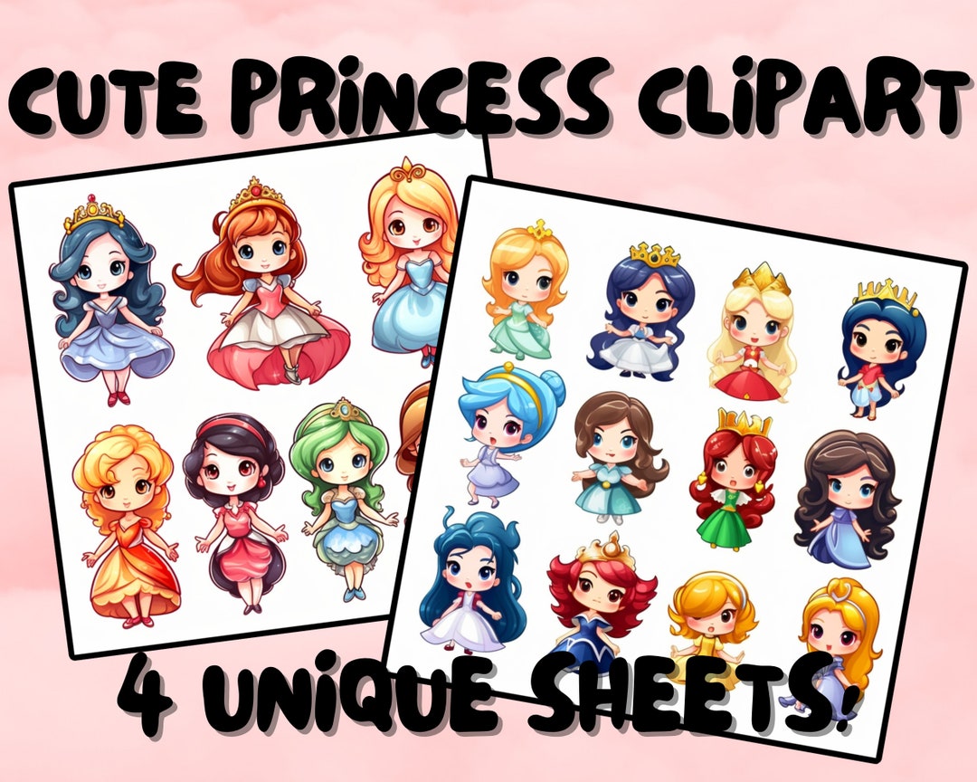 Transparent Cute Princesses Clipart 4-page Bundle Adorable - Etsy