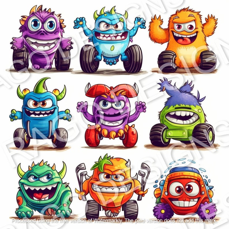 Transparent Background, Cute Monster Truck Clipart Bundle, 4 Pages ...